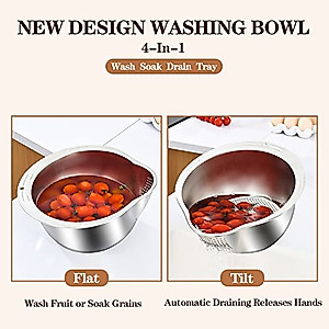 DOPMEP Rice Washing Bowl with Strainer - 4-in-1 Washer and Strainer Bowl for Quinoa, Stainless Steel Side Drainers Colander for Cleaning Fruits, Vegetables, and Beans - Versatile Kitchen Tool