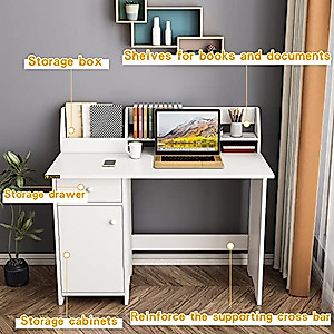 ALISENED Computer Desk with Drawers and Hutch,Small Home Office Desk，Wood Desk Executive Desks with Storage Shelf, Writing Desk with File Drawer for Bedroom Small Space