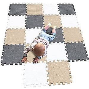 MQIAOHAM Children Puzzle mat Play mat Squares Play mat Tiles Baby mats for Floor Puzzle mat Soft Play mats Girl playmat Carpet Interlocking Foam Floor mats for Baby White Beige Grey 101110112