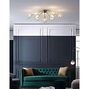 KCO Lighting Glass Ceiling Light Modern 10-Light Glass Chandeliers Mid Century Brass Close to Ceiling lamp for Bedroom Living Room (10 Lights)