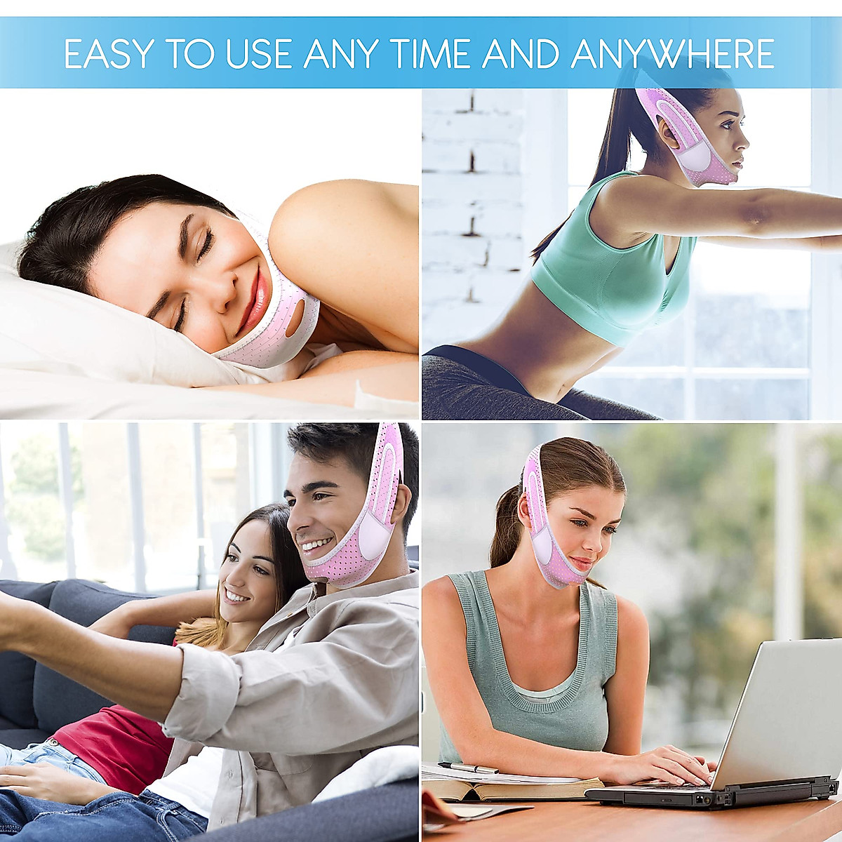 LAUER COSMETIC Double Chin Reducer Chin Strap Face Mask Reusable V Shaped Slimming Face Mask & Neck Firming Cream V Line Lifting Mask Chin Up Patch (Pink)