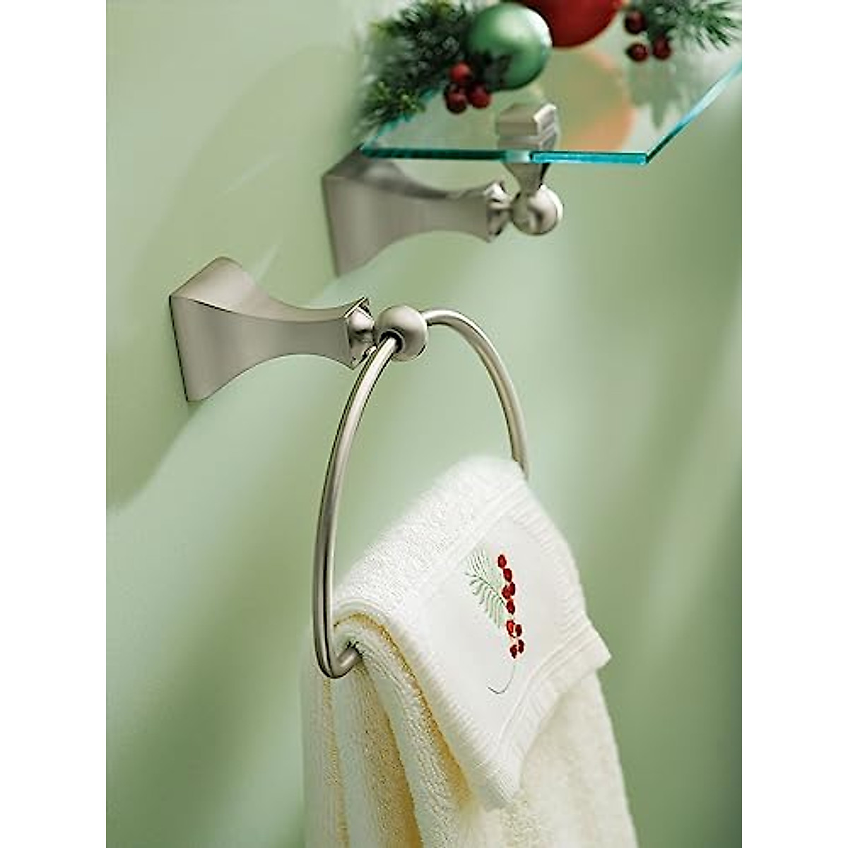 Moen Retreat Collection Brushed Nickel Bathroom Hand Towel Ring with Wall Mount Hardware, DN8386BN (Pack of 2)