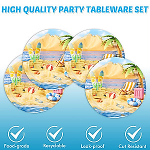 40PCS Beach Theme Party Supplies Beach Theme Pool Birthday Party Supplies Summer Dinnerware tableware Include Paper Plates Napkins For Kid Summer Holidays Party Hawaiian Luau Party