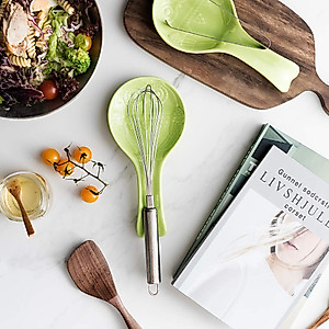 Sweejar Owl Ceramic Spoon Rest Set, Large Spoon Holder for Kitchen, Drip Catcher for Ladle, Spatula, Tongs, Cooking Accessories, Set of 2 (Green)