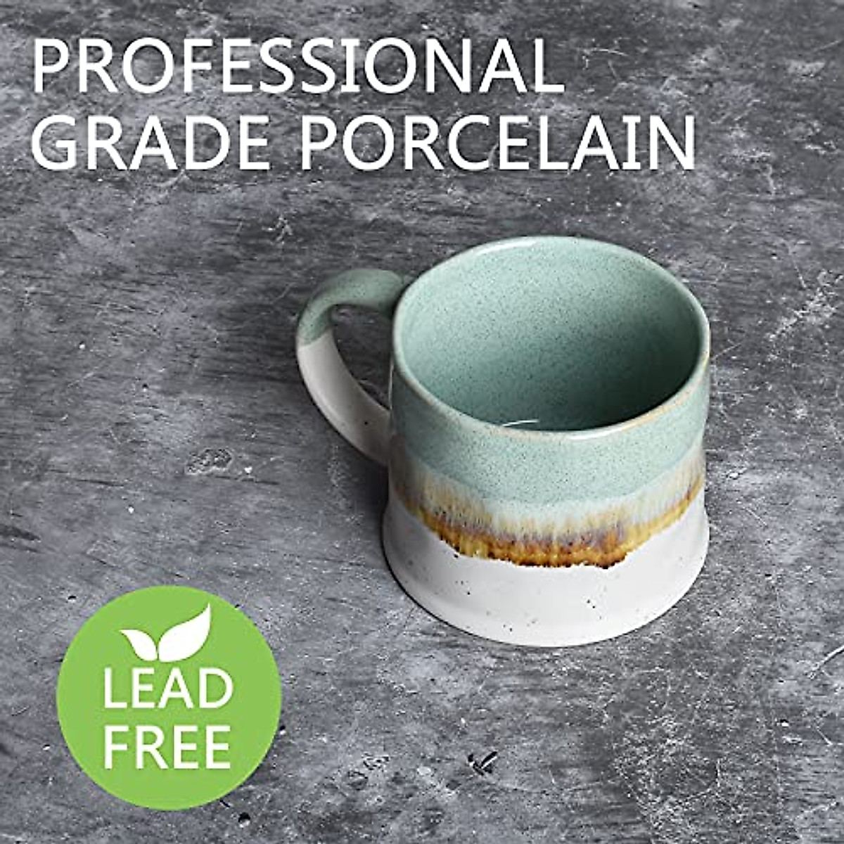 Bosmarlin Medium Ceramic Coffee Mug Set of 2, 15 oz, Big Stoneware Tea Cup for Office and Home, Dishwasher and Microwave Safe (Green, 2)