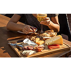 Large Organic Bamboo Cutting Board - Wooden Charcuterie Cheese Serving Platter For Kitchen - With Deep Drip Edge & Garnish Bowls - Boards Are BPA Free,16x12” - Unique Housewarming Gift Idea - Good&Co.