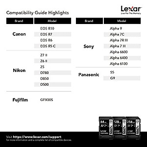 Lexar Professional 1667x 64GB SDXC UHS-II Memory Card, C10, U3, V60, Full-HD & 4K Video, Up To 250MB/s Read, for Professional Photographer, Videographer, Enthusiast (LSD64GCBNA1667)
