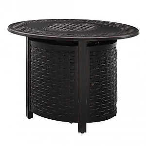 Fire Sense 63696 Davis Woven Aluminum Convertible Gas Fire Pit Table 37,000 BTU Outdoor Multi-Functional with Fire Bowl Lid, Nylon Weather Cover & Clear Fire Glass - Bronze Finish - Oval - 40"