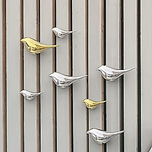 wood nymph 3D Bird Wall Decor with Metal Plating Texture,Gold Bird Wall Art,7Pcs DIY Hanging Bird Wall Decor for Pool Decor,Bathroom Decor,Bedroom Decor,Patio Decor,Kids Room Decor,Wedding Decor