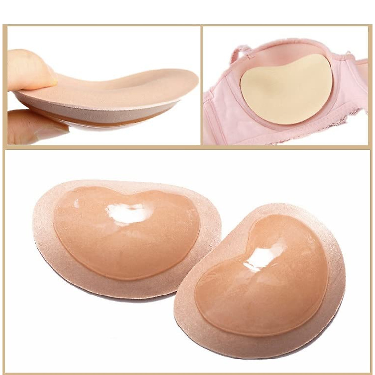 Silicone Bra Inserts Pads Self-Adhesive Bra Enhancer Breathable Push Up Bra Pads Lift Breast Pads (Beige - 3 pairs)