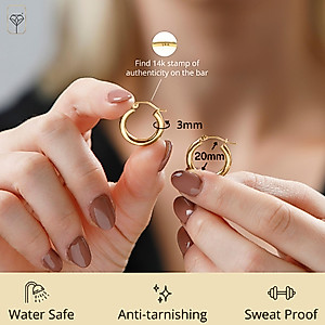 MAX + STONE Solid 14k Gold Hoop Earrings with Click Tops for Women | 0.75 Inches Small Yellow Gold