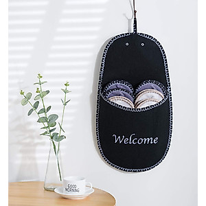 SLIPPERTREND Fleece Felt Close Toe 6 Pairs Welcome Indoor Family House Guest Slippers Set for Shoeless Home Black