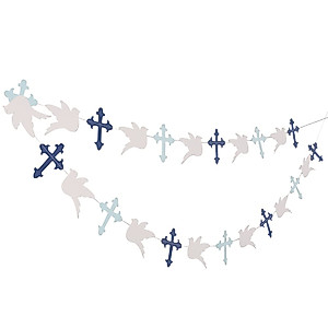 LINGANA First Communion Baptism Decorations - Dove and Cross Garland, God Bless Banner, God Bless Decorations, First God Bless Decor, Confirmation Decorations, Photo Props Crosses,1st Communion Party, Boy or Girl Baptism Decor