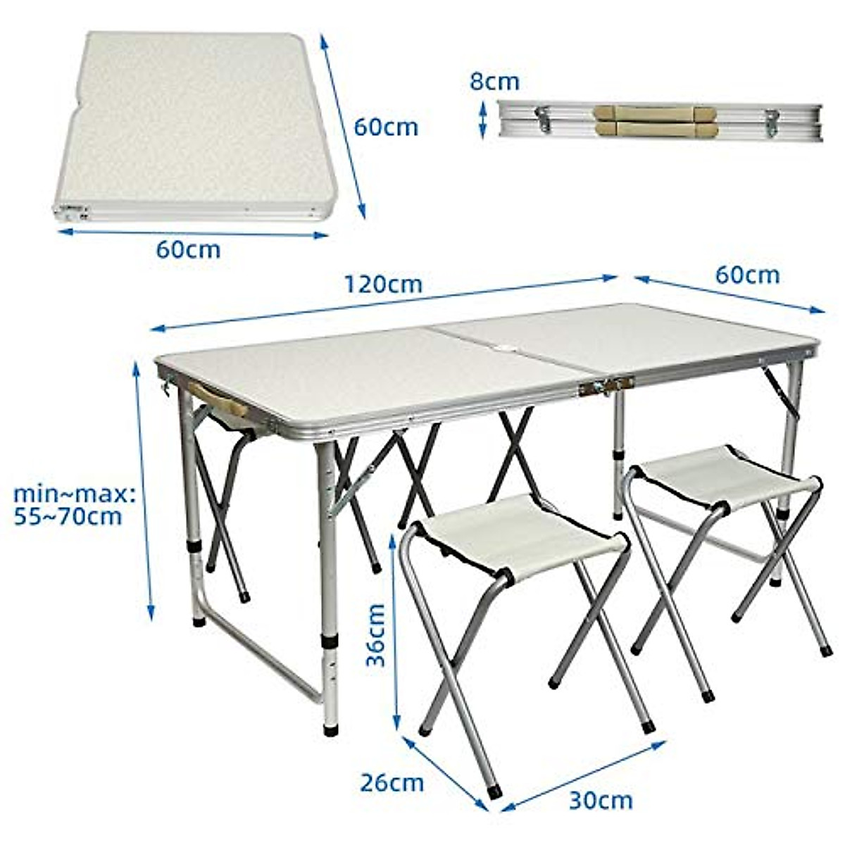 Outdoor Table and Chair Set Camping Aluminum Alloy Picnic Barbecue Table, Waterproof and Durable Folding Table, Outdoor Folding Table and Chair, for 4 People, 120x60cm