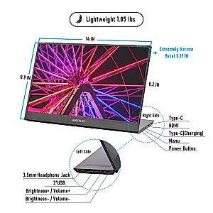 Geekplus Touch Monitor Portable Touchscreen Slim Mini Monitor with Battery Kickstand Speakers Laptop Monitor, External Monitor 15.6 Inch Computer Display 1080P Screen HDMI USB C Gaming Travel Monitor