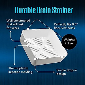 STEADYKLEEN - 8.5-inch Floor Sink Drain Cover Alternative, Square Drain Basket for Restaurants, Use Below 3 Compartment Sink. Sink Strainer with 0.19-inch Holes, Versatile Plastic Drain Screen Basket