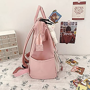 Kawaii Backpack with Kawaii Pin and Accessories Backpack Cute Aesthetic Backpack Cute Kawaii Backpack for School (Pink)