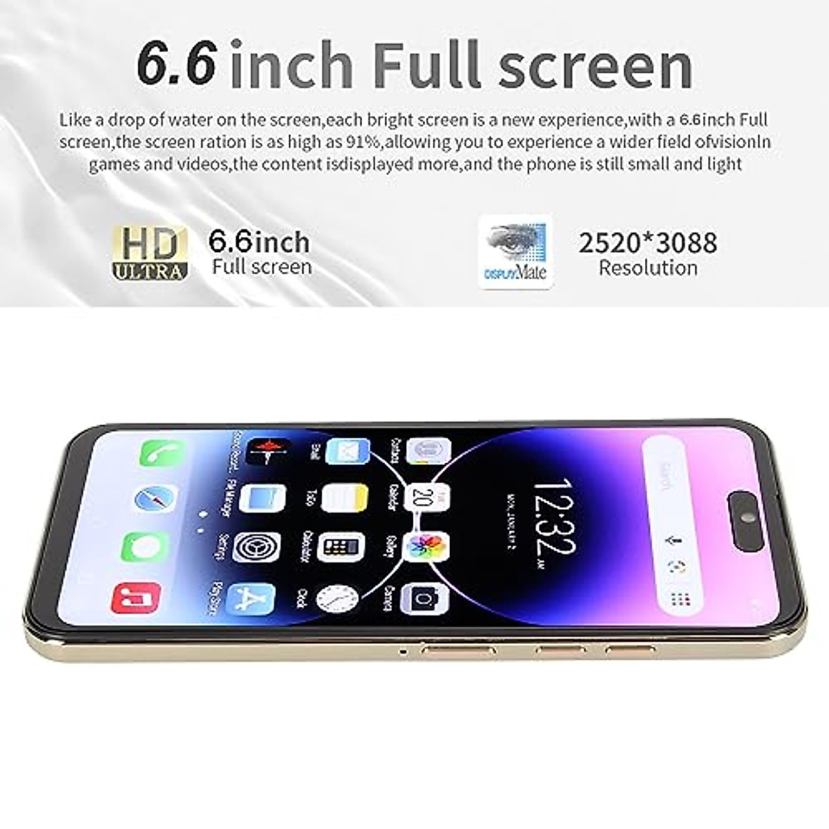 Yunseity Unlocked Smartphone I14promax, 6.6 Inch FHD Screen 2.4G 5G Dual Band WiFi Cellphone for Android13, 8GB RAM 256GB ROM, 8MP 24MP Cameras, MT6735 10 Core CPU, with Earbuds (US Plug)
