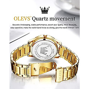 Fashion Gold Watches for Men Diamond Luxury Men's Wrist Watch With Day Date Waterproof Golden Stainless Steel Big Face Luminous Classic Dress Male Watches Casual Analog Quartz Watch for Young Man