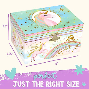 Giggle & Honey Musical Unicorn Jewelry Box for Girls - Kids Jewelry Box with Spinning Unicorn, Unicorn Gifts for Girls, Unicorn Toys - 6 x 4.7 x 3.5 in