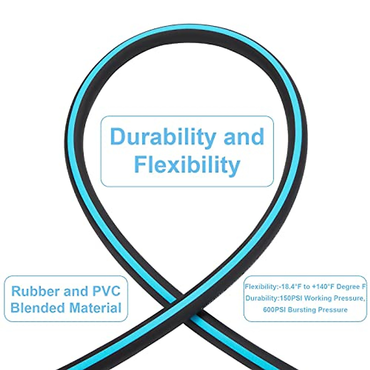 FINECHAO Garden Hose 5/8" x 50ft with 10 Function Water Hose Nozzle Sprayer, Commercial Grade Rubber Lead-in Heavy Duty Hose, 100% Rubber, Ultra-Light, Super Strong Hose…