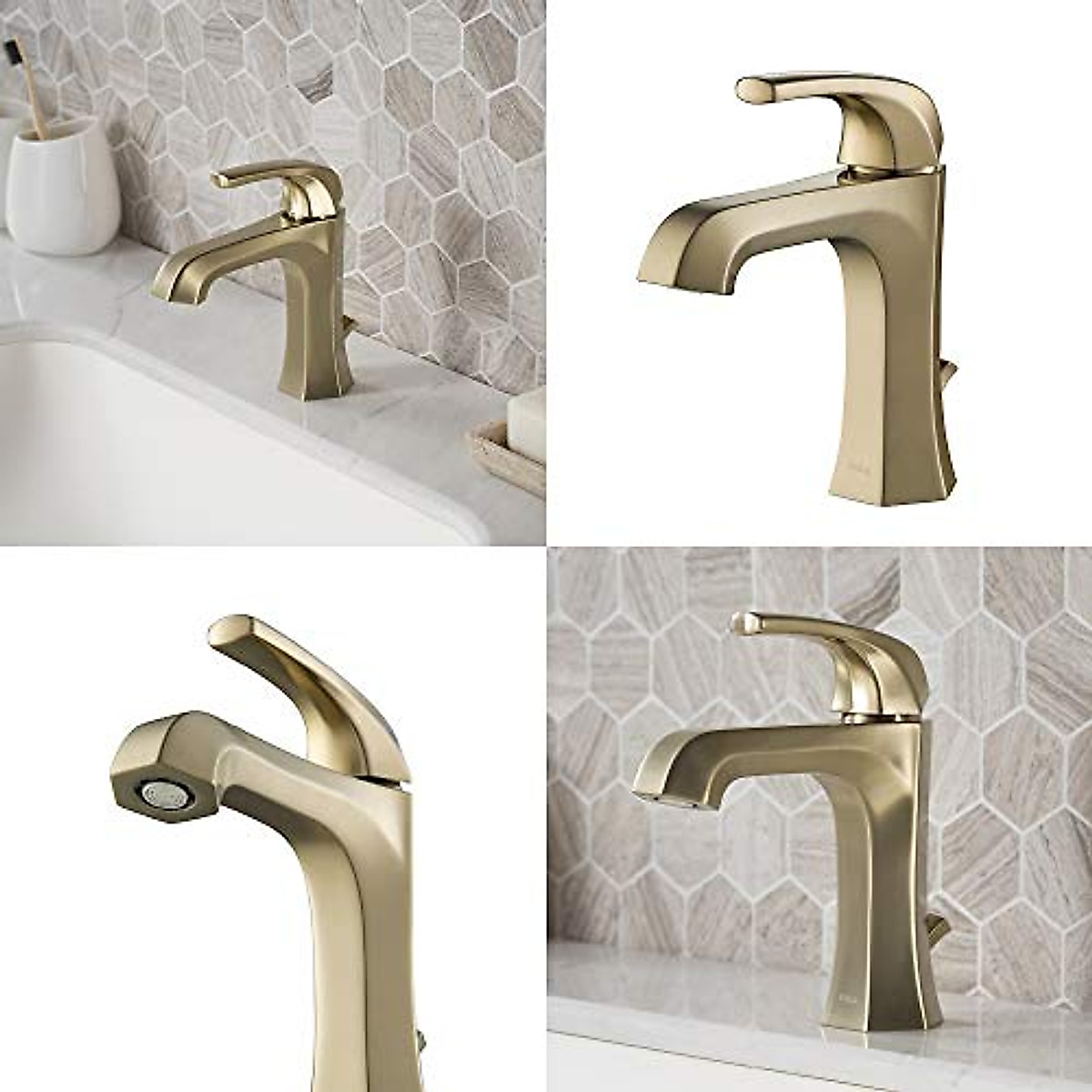 KRAUS Esta Single Handle Basin Bathroom Faucet with Lift Rod Drain in Brushed Gold, KBF-1211BG