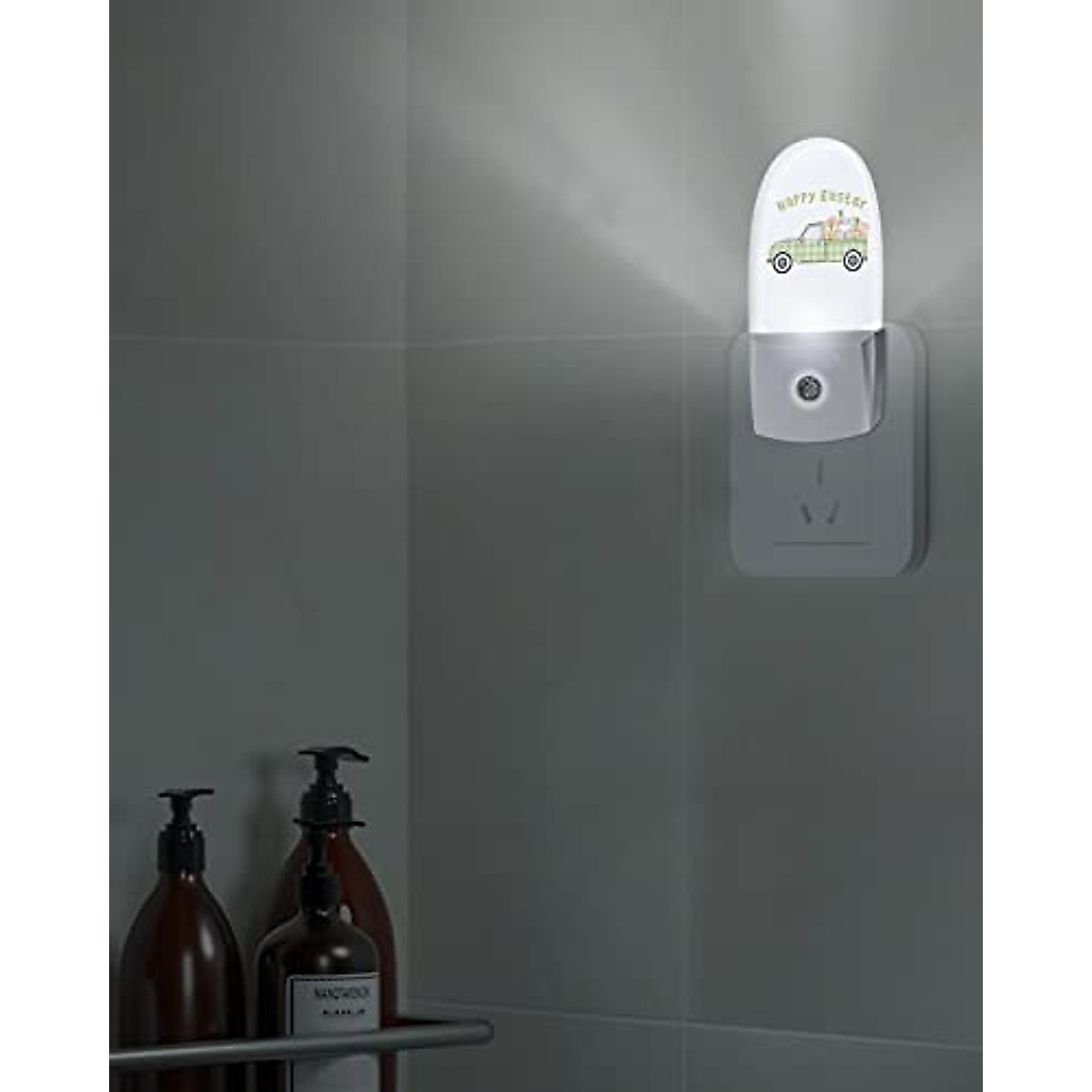 Plug-in LED Night Light with Auto Light Sensor - Popsicle Shape Nightlight Baby Night Lights for Hallway Bedroom Kids Room - Happy Easter Green Plaid Truck with Bunny and Easter Eggs