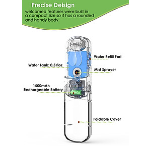 HonHey Handheld Fan Misting Fan, 3 in 1 Hand Fan, Portable, Foldable Personal Mini Fan with Rechargeable Battery Operated and 3 Adjustable Speed[6-13-20 Working Hours] for Girls Women Travelling