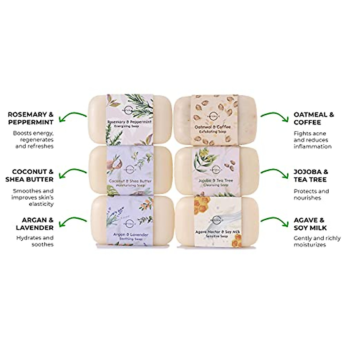 O Naturals. Natural Soap Collection and Green Tea Soap Collection Bundle. Two 6 packs 4 ounce Each Bar