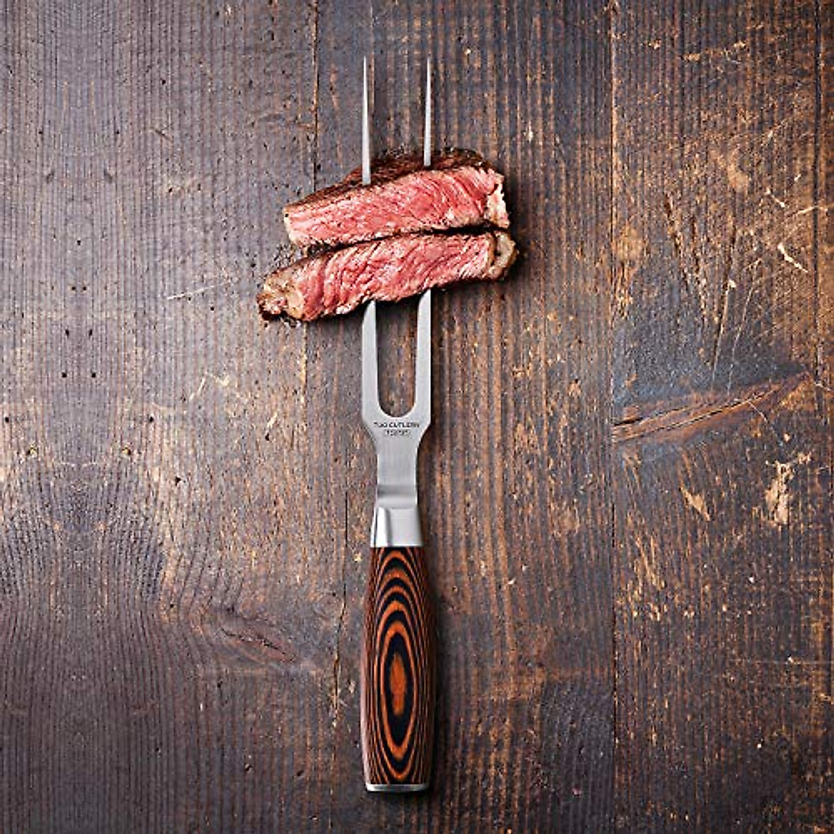 TUO Carving Fork - 7 inch Sharp Meat Fork Barbecue Forks Meat Cooking Fork for Roast Poultry & BBQ Party - German Stainless Steel & Ergonomic Pakkawood Handle - Fiery Series Gift Box Included