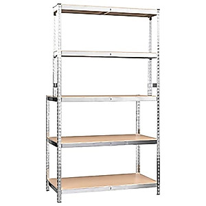 vidaXL Silver Industrial Style Worktable - High Capacity 5-Layer Work Table with Shelves - Durable Steel and Engineered Wood Construction