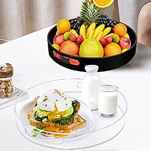 Funtygy Acrylic Tray, Clear Serving Tray with Handles, Decorative Tray Round Tray for Vanity Ottoman Bathroom Kitchen Dining Room Coffee Table Countertop Home Decor