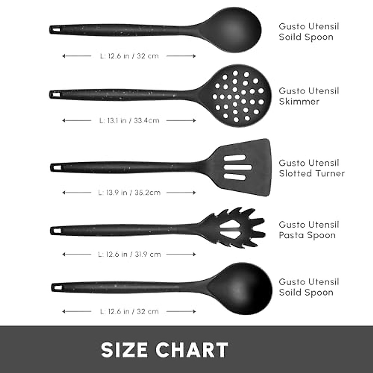 Karaca Gusto Knife and Chopping Board Set, 12 Pcs, Stainless Steel 5 Knives with Black Handles and 5 Pcs Kitchen Utensils with Special Stand including Cutting Board