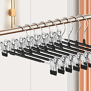 Bumodel 20 Pack 12Inch Heavy Duty Pants Skirt Hangers with Clips,Metal Trousers Hanger for Jeans Black Non Slip Women Shorts Hangers Saving Space Clothing Hanger for Adult,Men,Children,Kid,Baby