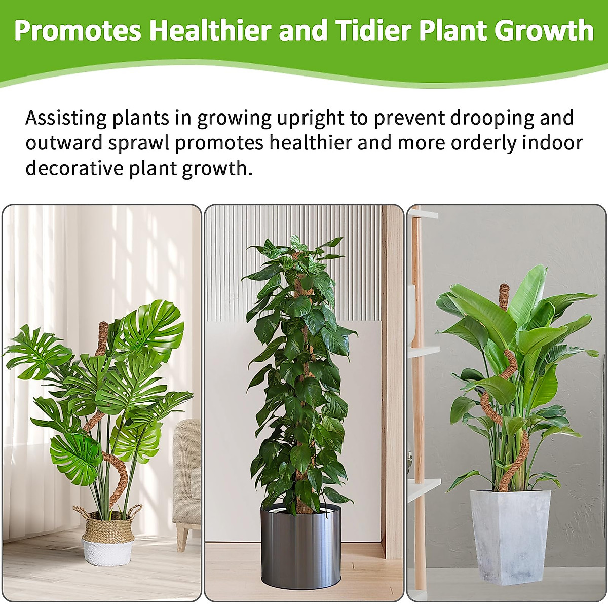 Sooenben Moss Poles for Climbing Plants Monstera, 24 inch Bendable Plant Stakes Indoor, Handmade Coco Coir Plant Support, Garden Trellis Plant Stick Stakes for Potted Plants Like Vine, Orchid, Pothos