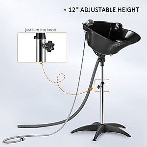 Artist hand Shampoo Bowl Portable Salon Sink with Adjustable Height and Drain; Sprinkler with Switch Hair Washing Basin Salon Chair Barber Deep Bowl