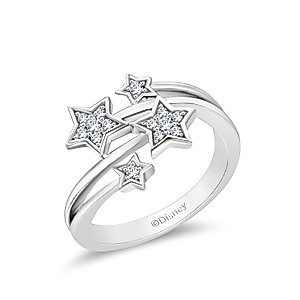 Jewelili Enchanted Disney Fine Jewelry Sterling Silver 1/10 Cttw Natural White Diamond Tinker Bell Ring size 9