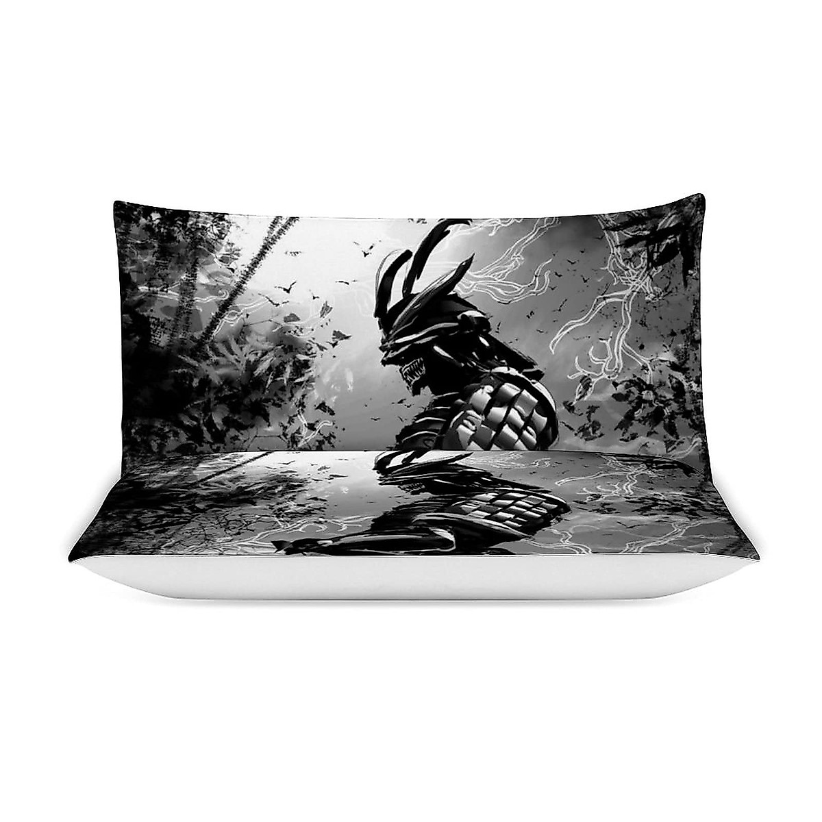 Japanese style Traditional Pattern armor samurai ronin Cherry Blossoms Bedding Sets,3PCS Full Size Duvet Cover Set,Graphics Bedding (1 Duvet Cover +2 Pillow Shams) with Concealed Zipper Closure Decor