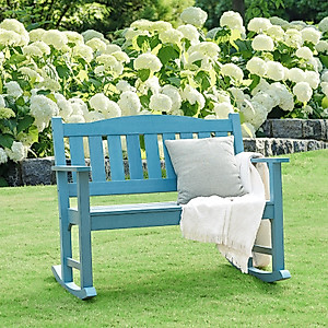 ACUEL Rocking Chair Outdoor for 2 Person, Poly Lumber Oversized Front Porch Rocking Bench, Weather Resistant, Heavy Duty Patio Rocker Chairs with Wide Curved Seat for Lawn, Garden and Poolside (Blue)