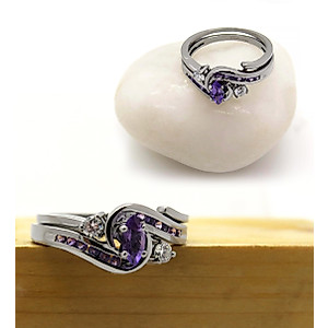 Dazzlingrock Collection Black Rhodium Plated 6X3 MM Marquise Amethyst, Round Amethyst and Diamond Set, 14K White Gold, Size 10