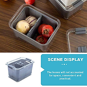 Cabilock Vegetable Fruit Storage Containers, Fresh Draining Basket, Box Refrigerator Crisper Fruit Fresh Containers Dual-Layer Food Storage Bin with Breathable Valve for Fridge, Dark Grey
