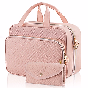 YAMIU Toiletry Bag for Women, Travel Toiletry Bag with 5 Spacious Compartments & 360° Rotatable Stainless-steel Hook, Water-resistant Hanging Toiletry Bag for Toiletries, Cosmetics