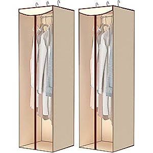 STORAGE MANIAC 2-Pack Hanging Garment Bag, Long Garment Cover for Closet, Clear Garment Bags for Storage, Large Garment Storage Bag for Dresses, Suits, Gown, Coat, Uniforms, Zipper Cover with Sealed Clear Window, Beige