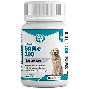 Wanderfound Pets Same 100 Liver Support for Dogs - Same S-Adenosyl-L-Methionine Hepatic Supplement for Liver & Brain Support - Bacon Flavored Sam E, Manufactured in The USA - 30 Chewable Tablets