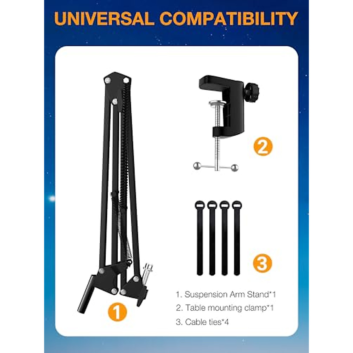 QuadCast Mic Arm Mic Stand, Boom Arm Microphone Arm for HyperX QuadCast SoloCast Blue Yeti Fifine AM8 and most Mic, Mic Stand Desk with Cable Management by SUNMON