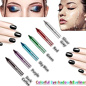 Go Ho 6 PCS Colorful Eyeshadow Eye Liners Set, Colored Eyeliner Pencils Pearl Eyeliner Kit Glitter Eye Liners for Women,Shimmer Metallic Eyeliner Pencil Professional Eye Color & lip Liner Makeup