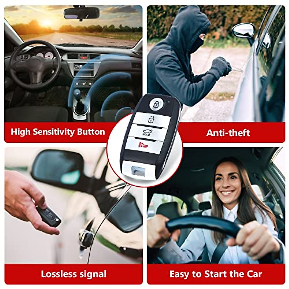 Aichiyu Smart Remote Key Fob Replacement for Kia Optima 2014 2015 4 Buttons FSK 433Mhz ID46 Chip, FCC ID: SY5XMFNA433, Model: SVI-XMFNA433, P/N: 95440-2T500, 95440-4U000