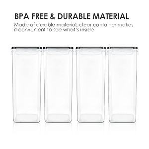 Vtopmart Extra Large Tall Airtight Food Storage Containers, 4 Pieces 5.9qt/6.5L Plastic PBA Free Kitchen Pantry Storage Containers for Spaghetti, Flour and Baking Supplies - Include 24 Labels, Black