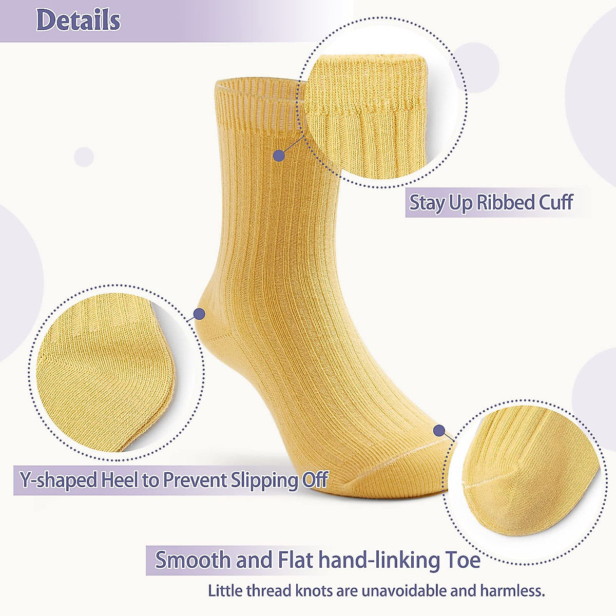 Girls Cotton Socks Kids Cartoon Seamless Dress Socks Colorful Quarter Socks for Girls Solid Color 6 Pack 6-8 Years