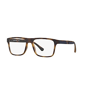 Emporio Armani Men's EA4115 Prescription Eyewear Frames with Two Interchangeable Sun Clip-Ons Rectangular, Matte Havana/Clear/Brown Gradient/Blue Mirrored, 54 mm